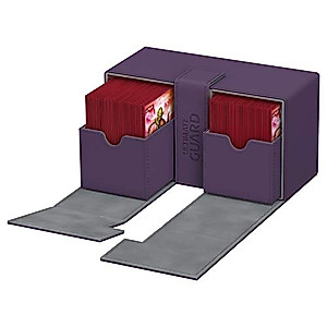 Ultimate Guard Flip 'n' Tray 200+, Deck Case for 200 Double-Sleeved TCG Cards + Dice Tray, Purple/Grey, Magnetic Closure & Microfiber Inner Lining