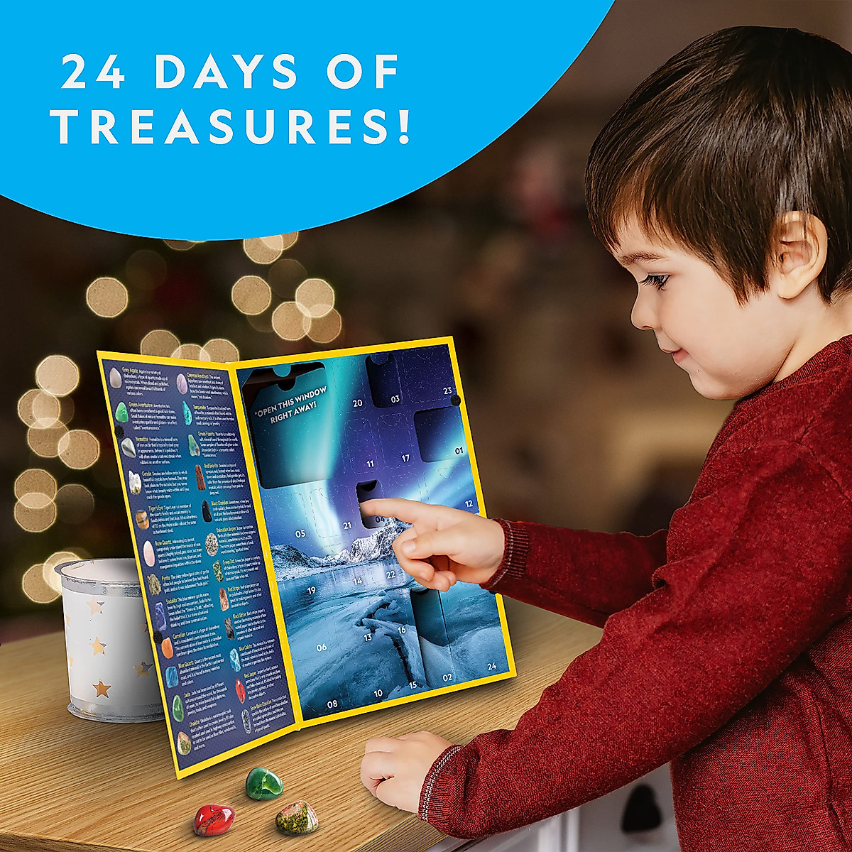 NATIONAL GEOGRAPHIC Gemstone Advent Calendar - 2024 Advent Calendar for Kids with 24 Gemstones to Open Each Day, a Complete Rock Collection Christmas Countdown Calendar with Mini Gemstone Dig Kit