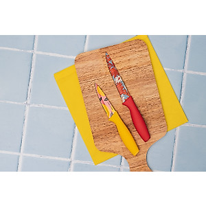 DURA LIVING 2-Piece Colorful Citrus Kitchen Knife Set - Nonstick Stainless Steel Ultra Sharp 5 Inch Utility, 3.5 Inch Paring Multipurpose Cooking Knives With Matching Sheaths