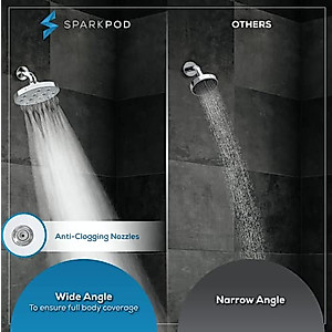 SparkPod Power Rain Shower Head- High Pressure Rainfall Shower Head- Unique Wide Spray Pattern Emulates a Rainstorm- Luxury Modern Look- No Hassle 1-Min Install (2.5GPM, Luxury Polished Chrome)