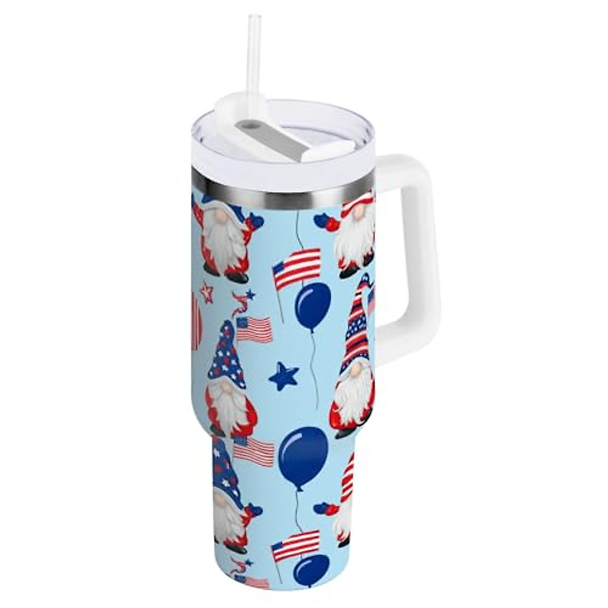 ODAWA 40oz Leak Proof Tumbler, Gnomes Stars Blue Stainless Steel Insulated Tumbler with Handle and Straw