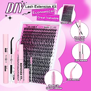 Eyelash Extension Kit 320pcs Lash Clusters D Curl 9-16mm Mix 40D Individual Lashes with Lash Bond and Seal and Remover Lash Applicator for Lash Extension Beginners