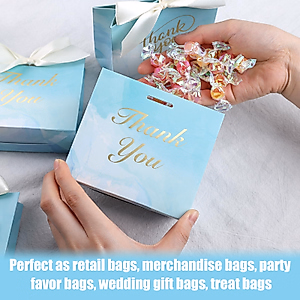 VGOODALL 24PCS Small Thank You Gift Bags, Mini Party Favor Bags Light Blue Candy Bags Treat Boxes Paper Gift Bags with Bow Ribbon for Wedding Bridal Baby Shower Birthday Party