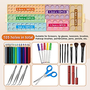 HESHUYU Wooden Paint Brush Holder 105 Holes Paintbrush Holder Organizer Paint Brush Stand Rack with Silicone Rings - Wood Paint Brush Holder for Pens Pencils Artist