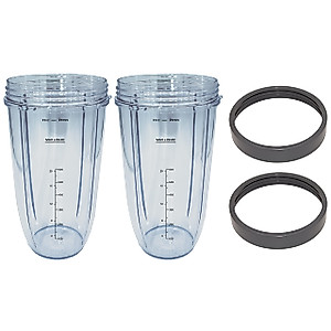 Blendin Replacement 32 Ounce Extra Large Cup Jar with Lip Ring, Compatible with Nutribullet 600W, 900W, NB-101B, NB-101S, NB-201, NBR-0601, NBR-1201, NB9-1301, 900 Pro Series Blenders, 2 Pack Part