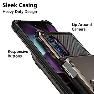 Vofolen Wallet Cover 4-Card Credit Card Holder ID Slot Scratch Resistant Dual Layer Hybrid Protective Hard Shell Rugged TPU Bumper Armor Case for Motorola Moto G 5G 2022 Gun