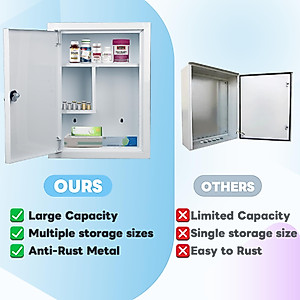 Suuiwau Medicine cabinet with lock, Wall Mount cabinet, Large Capacity Medical lock box, Wall cabinet, Lockable medicine cabinet for Bathroom, Kitchen, School, White, USY23-0001