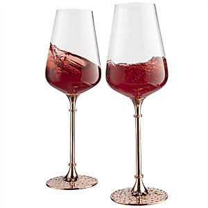 The Wine Savant Rose Gold Diamond Studded Wine Glasses - Set of 2-15 Ounce, Premium Designed Wine Glasses for Spirits and Wine, Gift Boxed