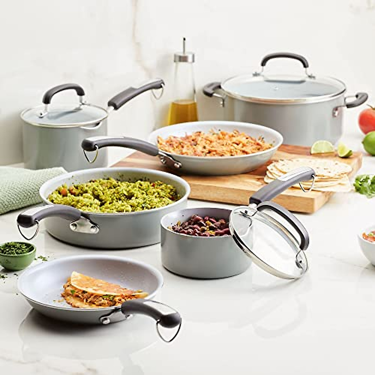 Farberware EcoAdvantage Ceramic Nonstick Cookware/Pots and Pans Set, 13 Piece - Gray