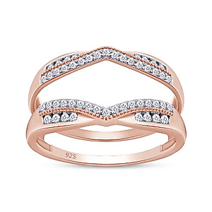 SAVEARTH DIAMONDS 1/3 ct t.w Round Cut Lab Created Moissanite Diamond Wedding Band Enhancer Guard Double Chevron Ring In 14K Rose Gold Over Sterling Silver (D Color,VVS1 Clarity 0.33 Cttw)-7