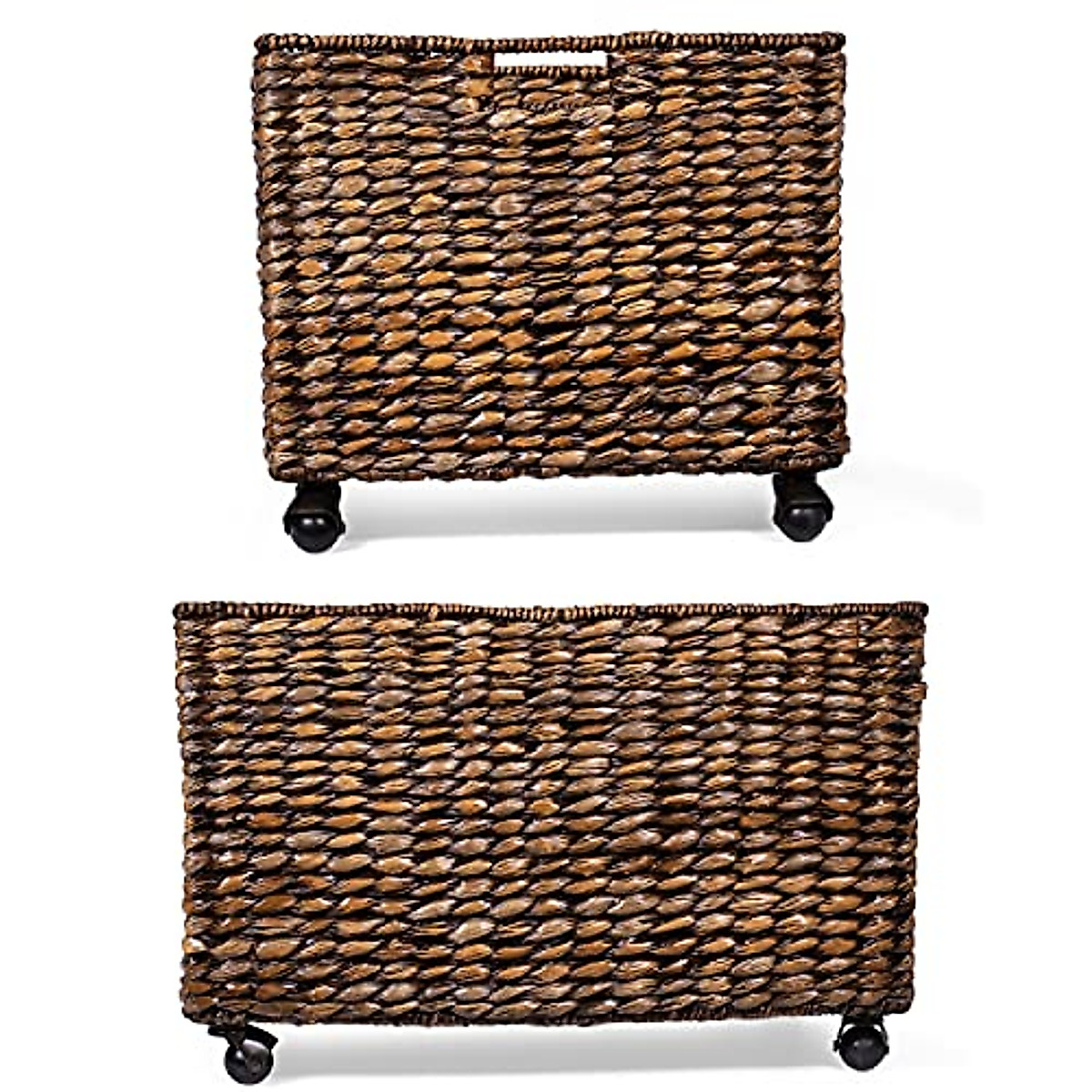BIRDROCK HOME Rolling Storage and Recycling Bin - Brown Wash - Handwoven - Divided Decorative Cart - Kitchen - Paper Cans Glass Plastic Sorter - Toy Blanket Storage