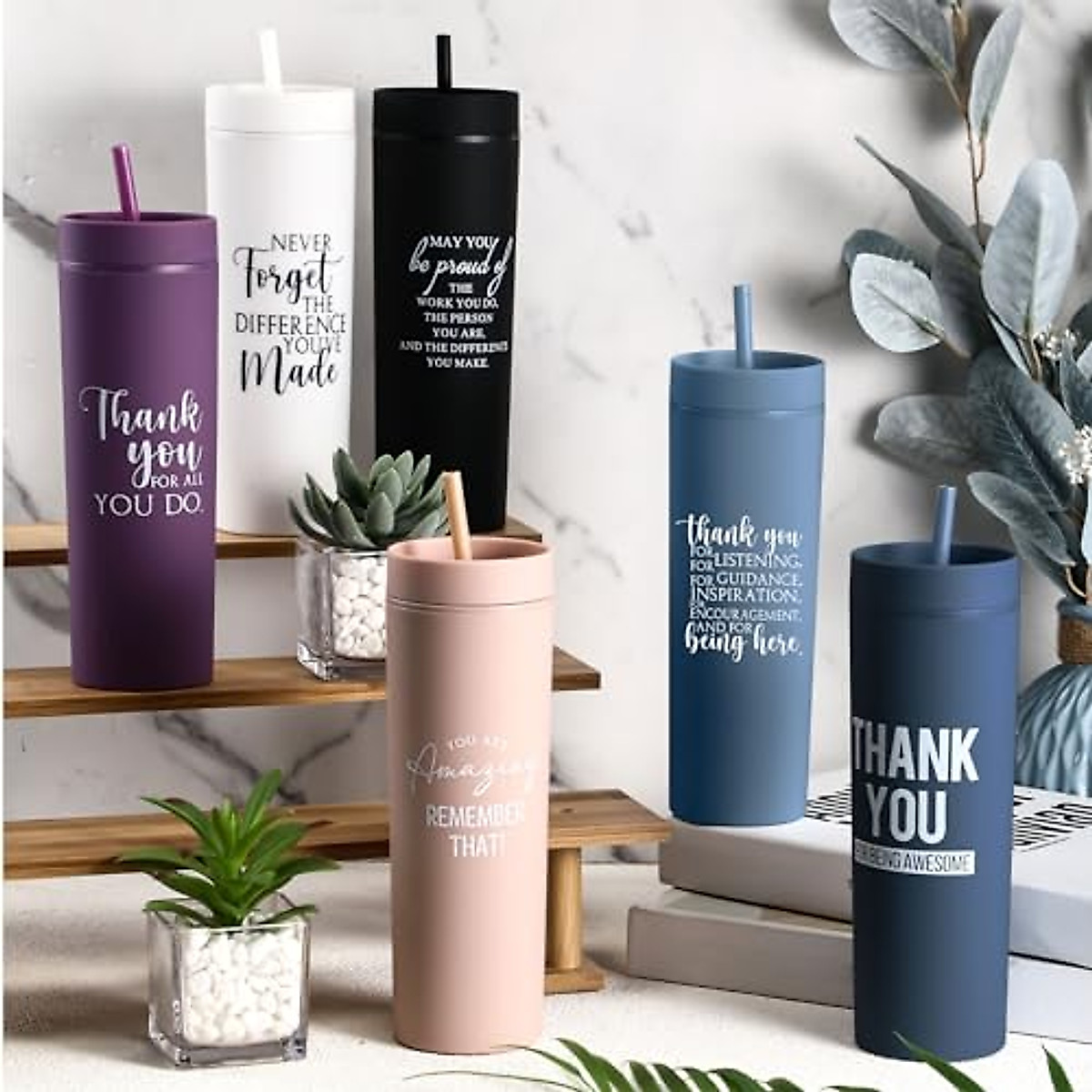 Rtteri 6 Pcs Veterinary Receptionist Week Gifts Nurse Appreciation Gifts Bulk Thank You Tumblers for Women Men 16oz Plastic Skinny Tumblers with Lids for Teacher Coworker Staff(Pastel Colors)