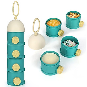 Accmor Formula Dispenser On The Go, 4 Layers Stackable Formula Container to Go, Non-Spill Portable Milk Powder Baby & Kids Snack Container,Green Pink, 2 Pack