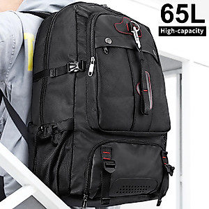 SSWEISIKER Large 65L Travel Laptop Backpack for Men, Waterproof Carry on Bags on Flight Approved with USB Charging Port, Computer Backpack Fit 17 Inch Laptops,Black