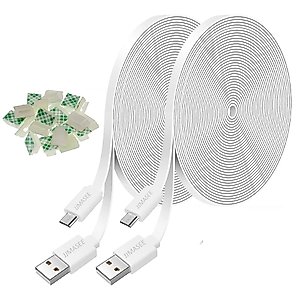 JJMASEE 2Pack 10FT Power Extension Cable for Wyze Cam V3/OG/V3 Pro, Blink Mini/Mini Pan,KasaCam,Arlo Essential,Eufy,SimpliSafe (Not for Wyze Pan v3), Micro USB Charging Cord for Security Camera(White)
