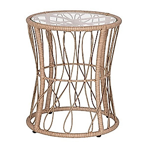 Flash Furniture Devon Indoor/Outdoor Bistro Set - Tan Finish Rattan Rope Papasan Style Chairs and Glass Top Side Table - Light Gray Back and Seat Cushions, 15.75x15.75x25, 3-Piece