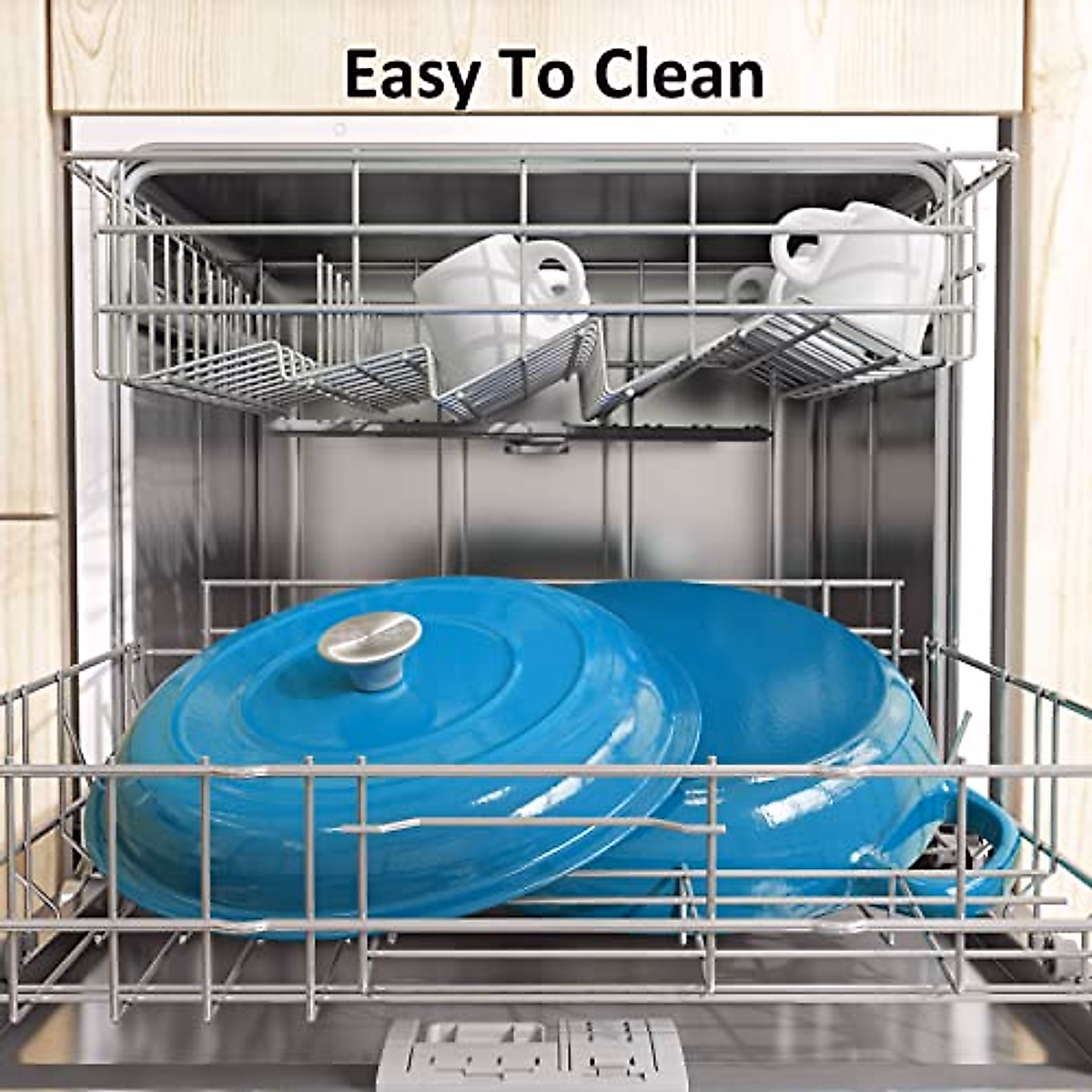 Enamel Cast Iron Casserole Dish with Lid --CSK Cast Iron Braiser Pan with Porcelain Coating, 4 QT Enameled Cast Iron, Steel Knob Cover & Double Loop Handles, Cast Iron Casserole Dish, Card Blue.