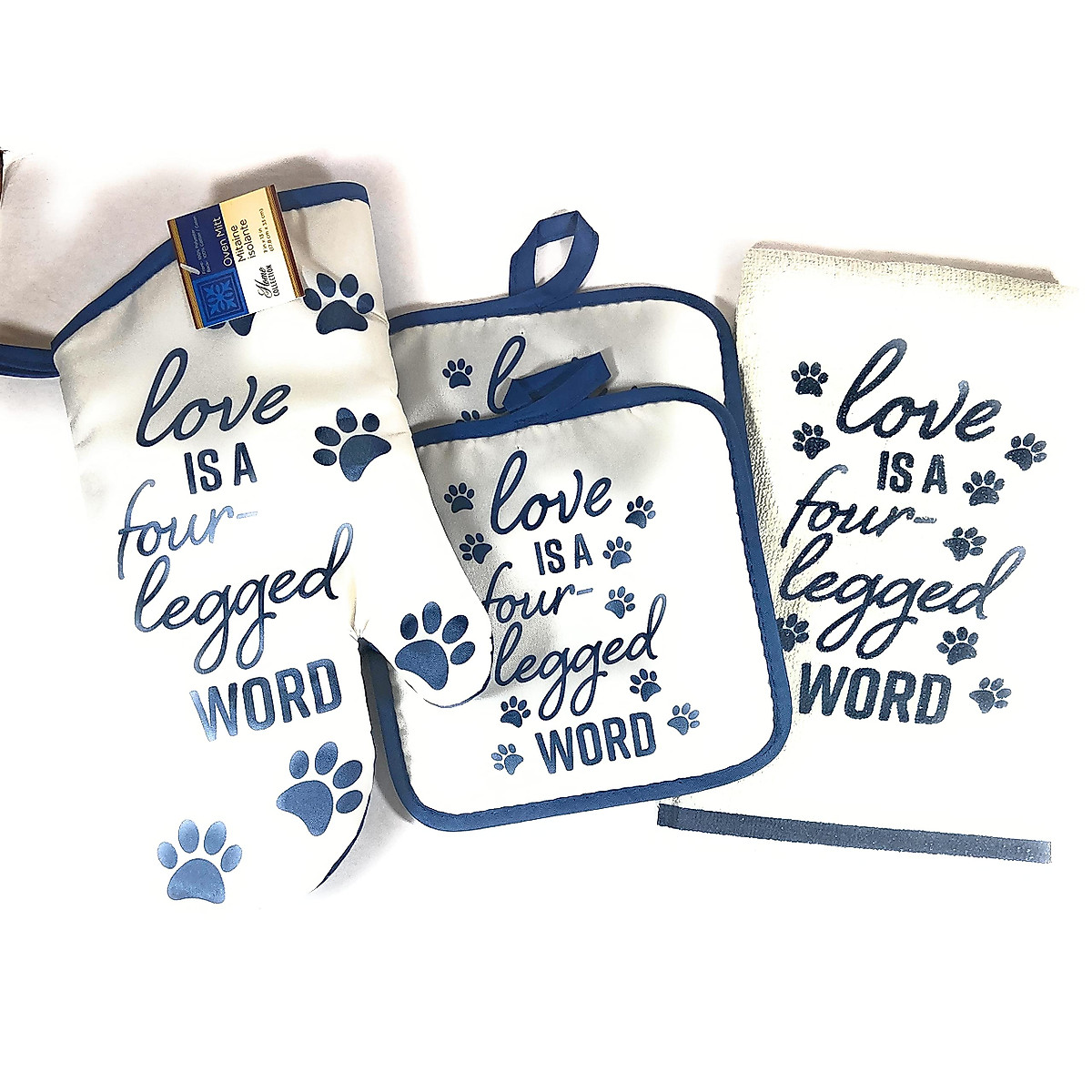 Kitchen Set -Oven Mitts and Pot Holders Sets with Kitchen Towels,- Heat Resistant Oven Gloves,Soft - -,Multi-Function Potholders Perfect for Cooking , Baking (4pcs) Love is a Four Legged Word