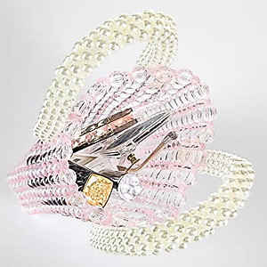 YUSHINY Women Transparent Acrylic Beaded Top-Handle Clutch Vertical Evening HandBag for Wedding Party (Pink)