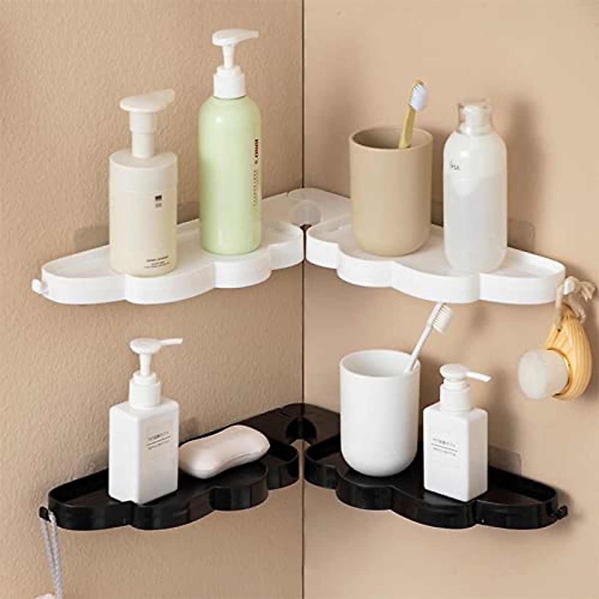 jomgeroz Angle Rotatable Corner Shelf Bathroom Wall Mount Shower Storage Rack Adhesive Organizer