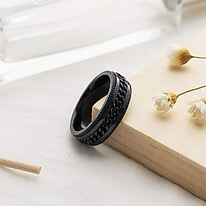 yfstyle 4PCS Stainless Steel Rings for Men Wedding Ring Cool Simple Band Rings for Men Black Plated Matte Finish Stackable Bands Rings Size 6-12-black set-8