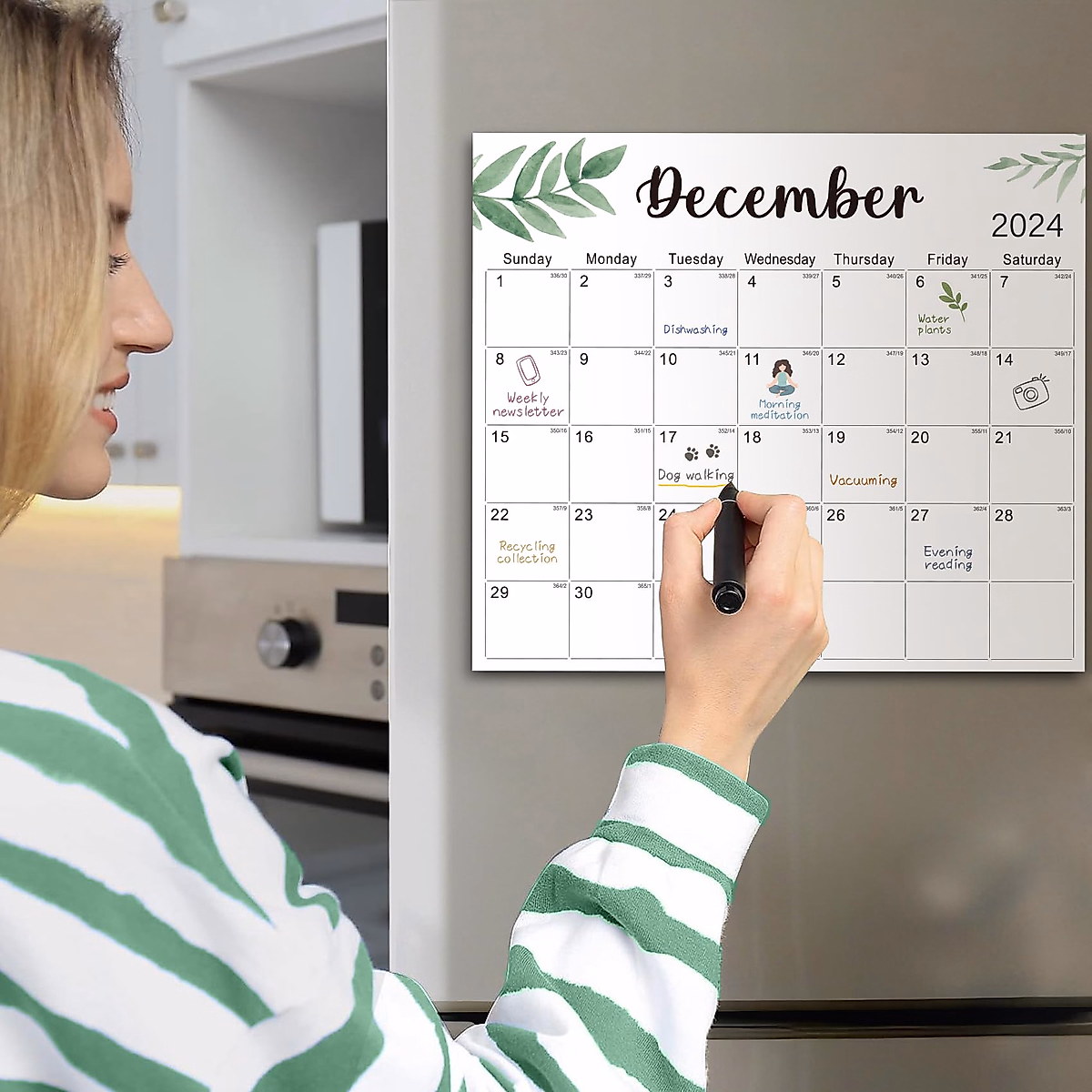 Aesthetic Magnetic Calendar For Refrigerator, Fridge Calendar Runs From January 2024 Until June 2025, 18 Monthly Refrigerator Calendar With Greenery Designs for Easy Organizing - Nature