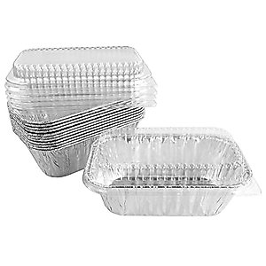 JHUS 50pans 1 lb. Foil Mini-Loaf/Bread Baking Pan w/Clear Low Dome Lid Bread pans Baking sheet Baking supplies Cake pan Bread loaf Baking pan Kitchen set Bread pan Baking pans set Baking set Loa