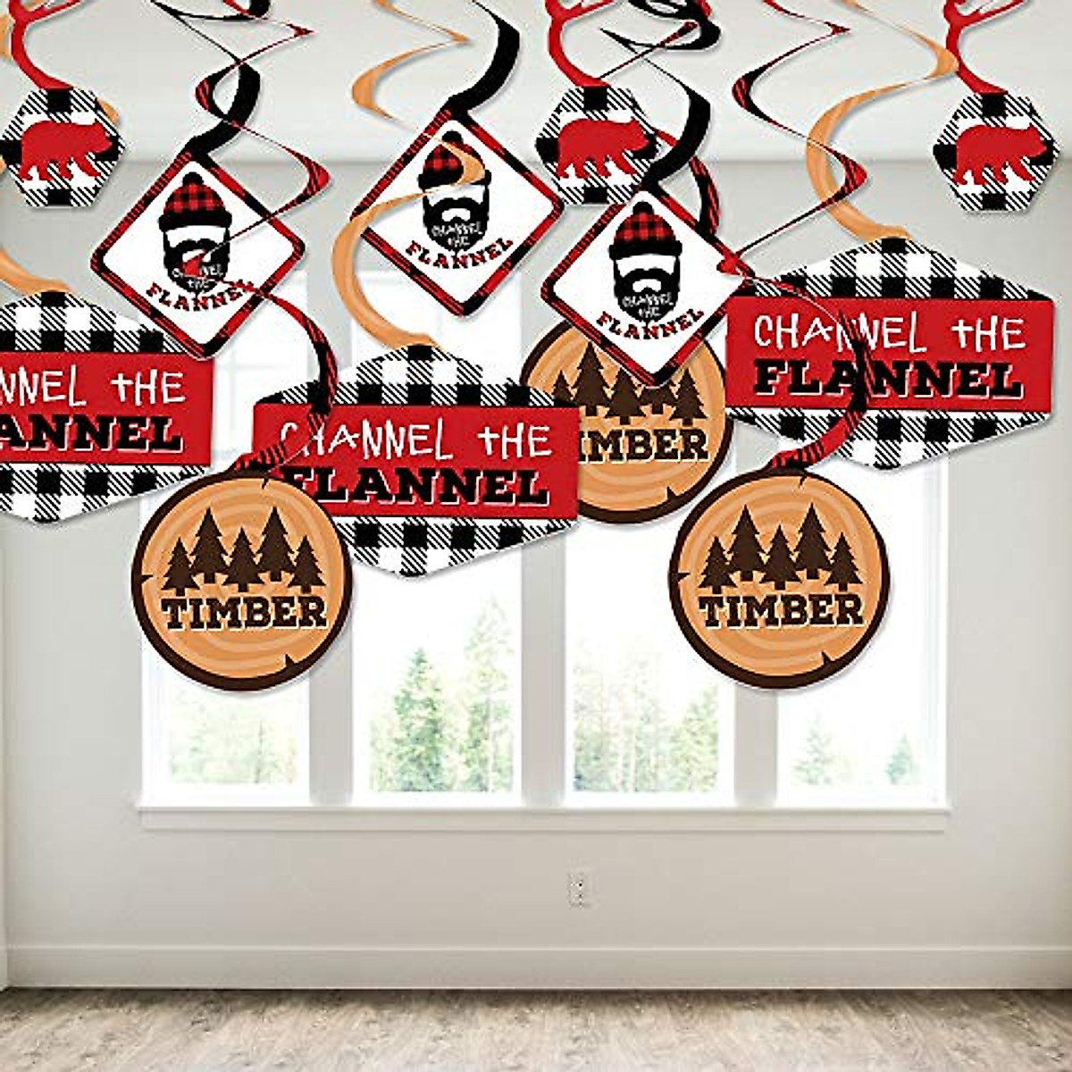 Big Dot of Happiness Lumberjack - Channel the Flannel - Buffalo Plaid Party Hanging Decor - Party Decoration Swirls - Set of 40