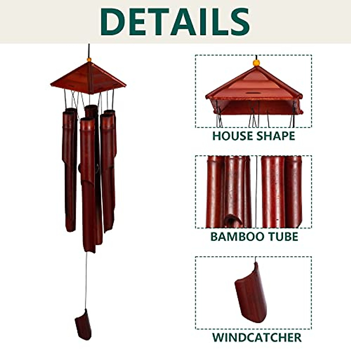 Bamboo Wind Chimes, 41" Outdoor Wood Wooden Wind Chimes with Melody Deep Tone, Classic Zen Garden Décor for Patio and Home, Dark Brown Finish and Natural Sound Ideal for Enhancing Any Outdoor Space