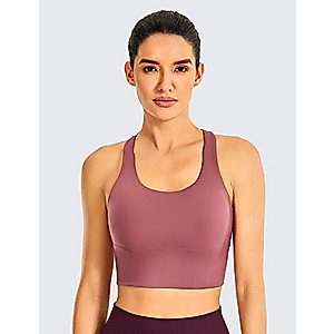 CRZ YOGA Strappy Longline Sports Bras for Women - Wirefree Padded Criss Cross Yoga Bras Cropped Tank Tops Misty Merlot Medium