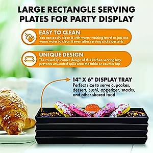 Bruntmor Matte Black Ceramic Serving Platters (14 X 6 Inch Rectangle Plates) Serving Dishes for Entertainment, Food Appetizers, Deserts, Starter, Charcuterie, Sushi Set of Party Tray - Set of 4