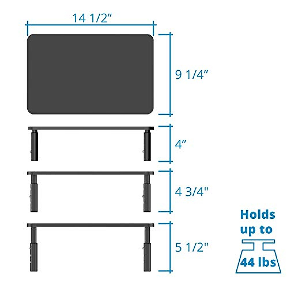 Husky Mounts Monitor Riser Laptop Stand, Adjustable Legs, Stackable, 14.5" x 9.25" x 5.5" Max Height, Matte Steel, Black.