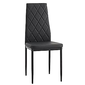 Yoglad Dining Table and Chairs, Dining Table/Chairs Set, Clean-Cutting Faux Leather Chairs, Simple Style Table with Tempered Glass Top, for Kitchen & Dining Room (Black, Chairs*6 & Table*1, Set of 7)