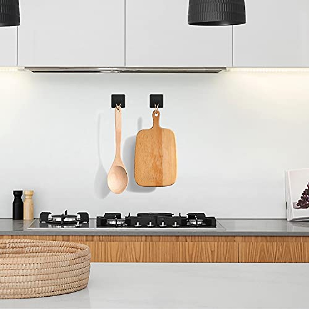 LJLink Self Adhesive Towel Hooks Matte Black Modern Coat Hook 2 Pack Stainless Steel Wall Hooks Round Utility Shower Towel Hanger for Kitchen Home Storage Bathroom