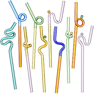 Gerrii 10 Pcs Twists Glass Straws Crazy Straws Cute Reusable Glass Straws Silly Straws for Drinking Beverages Coffee Drinks (Cool)