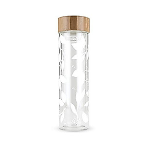 Pinky Up Blair Travel Tea Infuser Mug, Double Walled Insulated Travel Tumbler with Loose Leaf Tea Strainer, Travel Coffee Mug, Keeps Drinks Hot or Cold, 16 oz, White Leaf