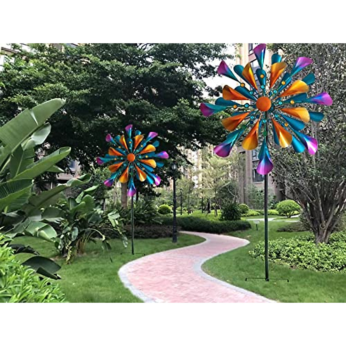 Kinetic Wind Spinners Outdoor Garden Stake, Hight 66 Inch Metal Windmill for Yard Patio Lawn Garden Decorations, 360 Swivel Flower Double Wind Catchers Spinner with Stable Metal Stake