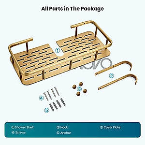 gotonovo Bathroom Shower Shelf Wall Mount Solid Brass Essential Shower Rack Single Pack One Layer Antique Brass Bathroom Shower Rack Basket Arm Mount Shower Storage