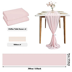 FYY 2PCS 10ft Chiffon Table Runner,29x120 Inches Romantic Wedding Runner,Pink Sheer Chiffon Table Cover Dressing Table Runner for Wedding Birthday Party Bridal Baby Shower Decorations-Pink