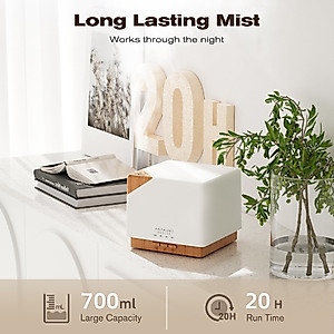ASAKUKI 700 ml Premium Essential Oil Diffuser, 5 in 1 Ultrasonic Aromatherapy Fragrant Oil Vaporizer Humidifier, Timer and Auto-Off Safety Switch, 7 LED Light Colors