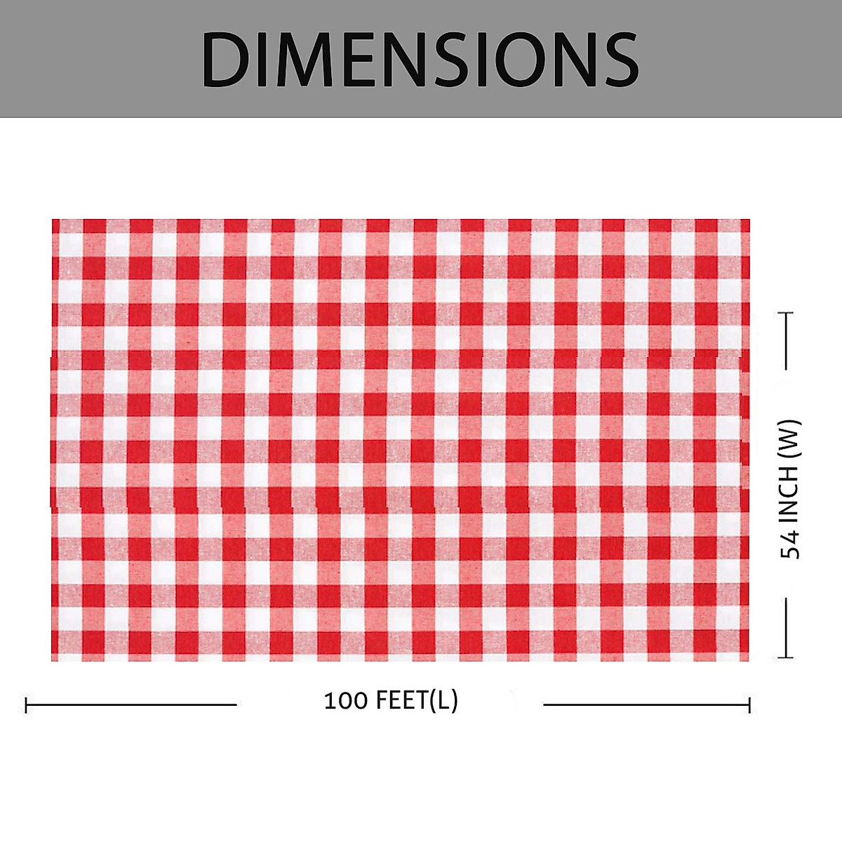 Red Gingham Checkered Table Cloth - Self Cutter Picnic Durable Table Cover Plastic, Tablecloth Rectangle Roll 54 Inch X 100 Feet | Water Resistant Thin Disposable Outdoor Tablecloth