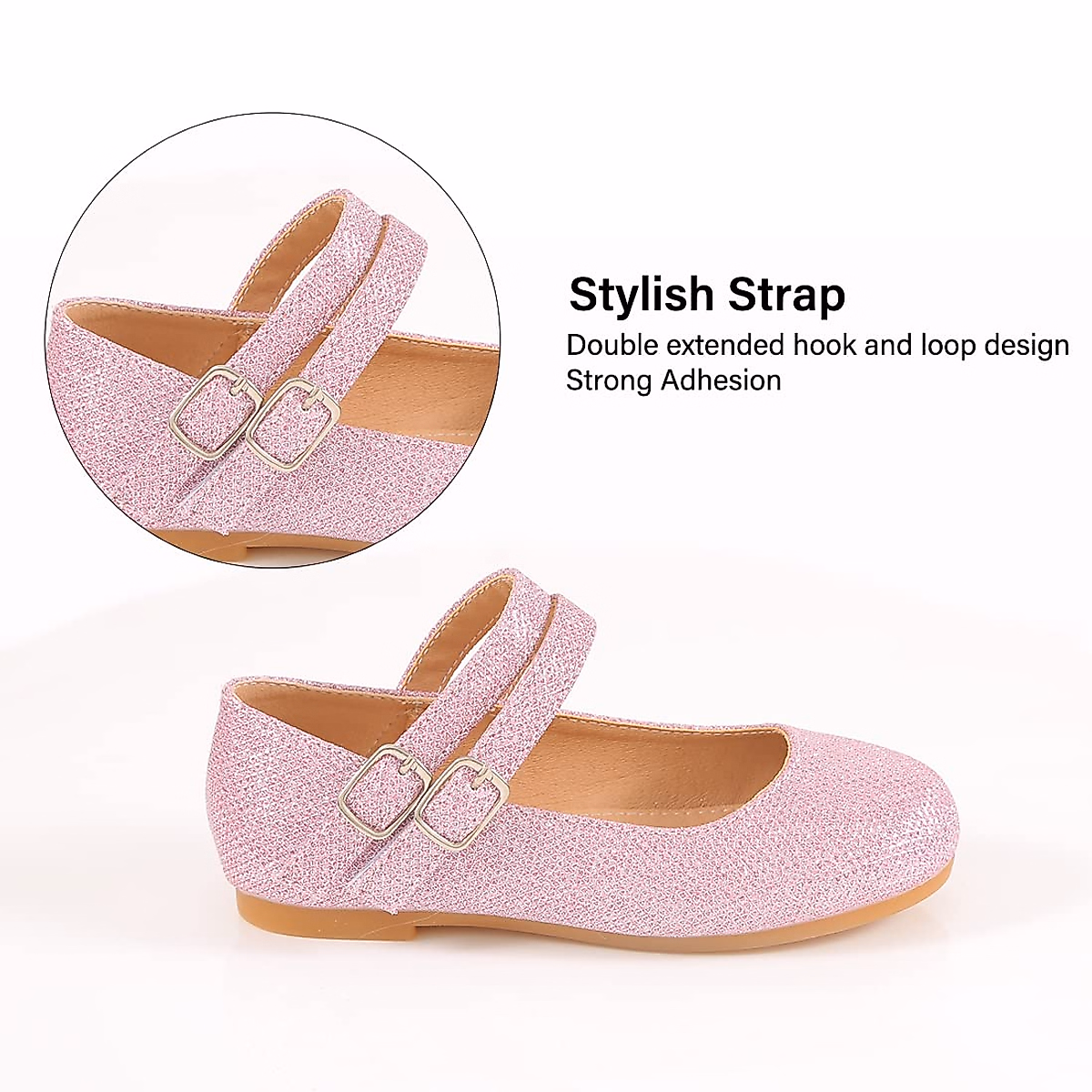 JTENGYAO Girls Pink Sequin Ballet Shoes Mary Jane Flat Shoes for Girls Ballerina Flats Dress Shoes for Party Wedding School Size 1