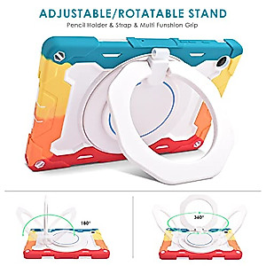 DETUOSI Galaxy Tab A8 10.5 Case with Rotate Stand & Shoulder Strap, Kids Friendly Shockproof Protective Case for Samsung Tab A8 10.5 inch 2022 (SM-X200/X205/X207), Red & Green