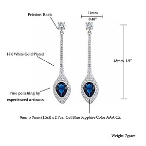 RIZILIA Dangle Drop Pierced Earrings with Pear Cut CZ [Simulated Blue Sapphire] in White Gold Plated, Simple Modern Elegant