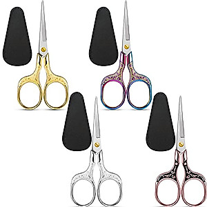 Set of 4 Embroidery Scissors Small Scissors Colorful Small Vintage Craft Scissors Professional Precision Shear Scissors Classic Sewing Scissors with Leather Scissors Cover for DIY Craft Art Work