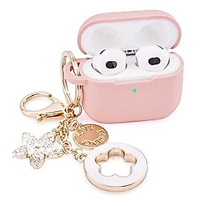 Case for Airpods 3 - VISOOM Pink Airpods 3rd Cases 2021 Silicone for iPod 3 Earbuds Case Cover Women Wireless Charging Case with Accessories Girl Bling Keychain for Apple Ear Buds 3rd Generation