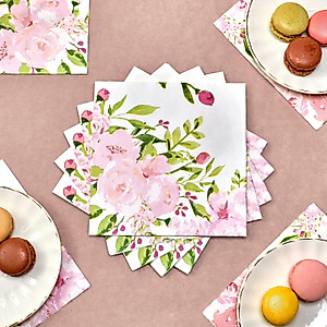 BLUE PANDA 150 Pack Pink Floral Paper Napkins, 13x13 Inches Flower Napkins, Ideal for Bridal Shower, Birthday & Spring Tea Party