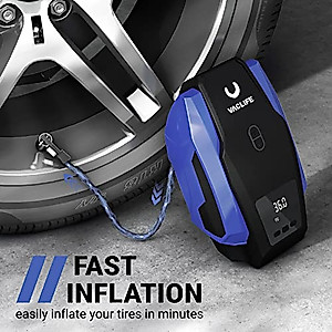 VacLife Tire Inflator Portable Air Compressor - Air Pump for Car Tires (up to 50 PSI), 12V DC Tire Pump for Bikes (up to 150 PSI) w/LED Light, Digital Pressure Gauge, Model: ATJ-1166, Blue (VL701)