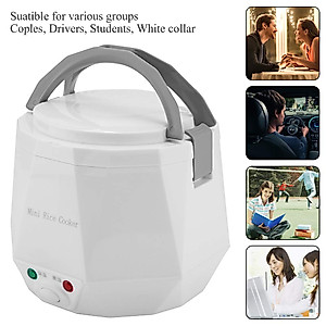 1.3 L Electric Portable Multifunctional Rice Cooker Non-stick Pot Keep Warm Food Steamer for Cars Home Student Dormitory for 1-2 People 12V 100W (White)