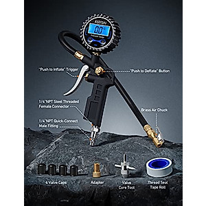 AstroAI Digital Tire Pressure Gauge with Inflator, 250 PSI Air Chuck and Compressor Accessories Heavy Duty with Quick Connect Coupler, 0.1 Display Resolution, Car Accessories for SUV, Truck, RV